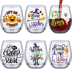 Skylety 6 Pcs Graduation Wine Glasses Gifts Stemless Wine Glass Class of 2024 Graduation Party Drink Wine Fun Glasses Party Favors for Graduation Party Supplies Table Decorations(Festival Style)