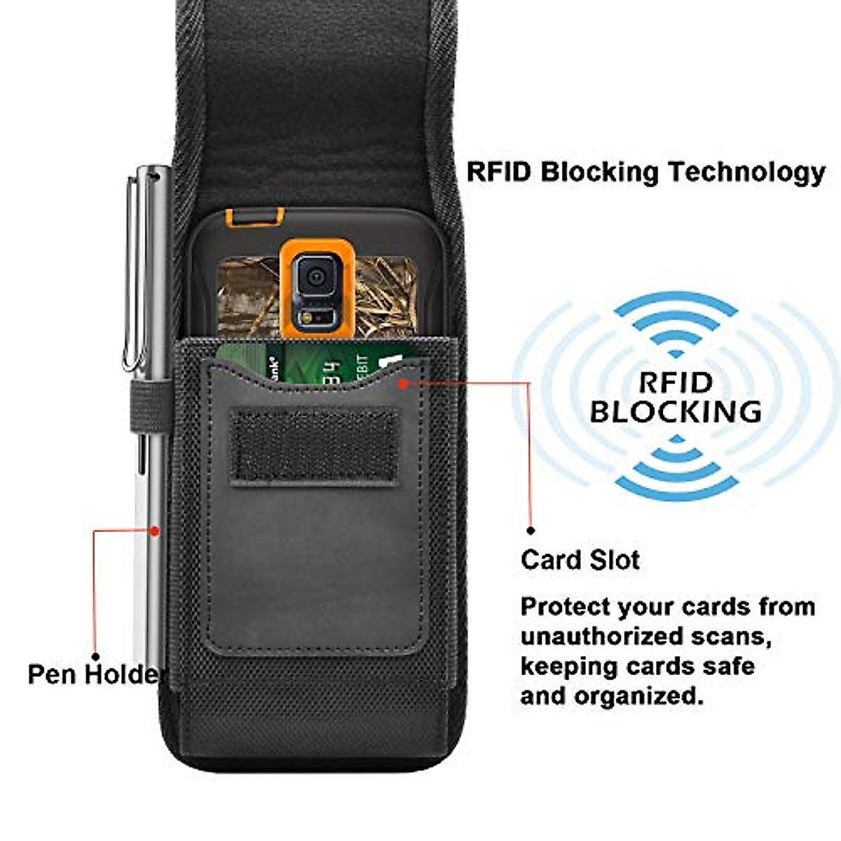 Takfox Phone Holster for Samsung Galaxy S22 Ultra S23 Plus S21 S20 S10 Note 20+,A03S A14 A53 A51 A71 A13 A02S A12 A32,G Power 2023 Nylon Cell Phone Belt Clip Holster Carrying Pouch w Card Holder,Black