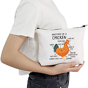 POFULL Chicken Lovers Gift Country Farm Women Girl Anatomy of a Chicken Cosmetic Bag Poultry Lover Gift (Anatomy of a Chicken bag)