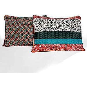 Lush Decor Boho Stripe Quilt Reversible 3 Piece Bohemian Design Bedding Set, Full/Queen, Turquoise & Tangerine