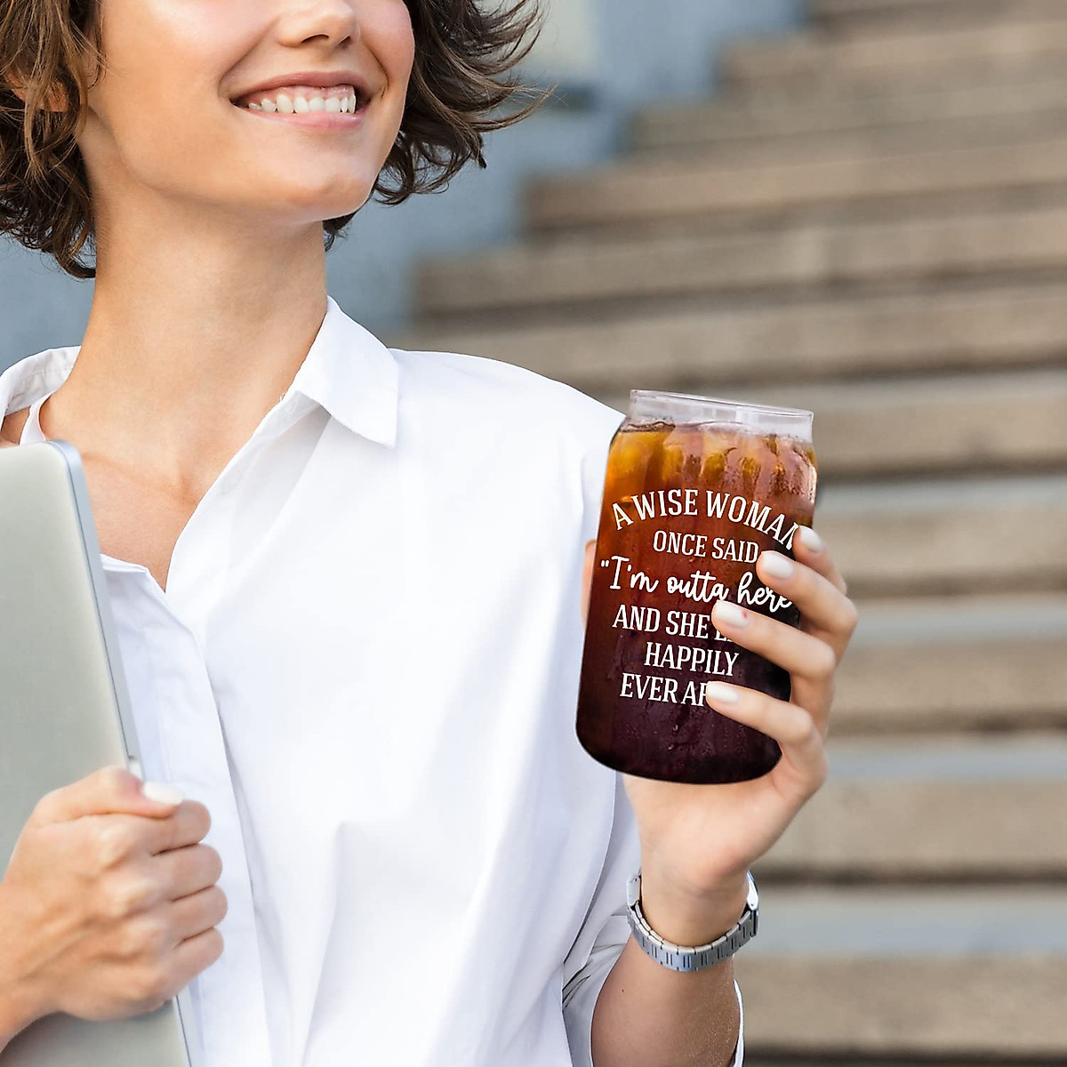 9CLEVER A Wise Woman Once Said I'm Outta Here - Retirement Gifts for Women, Coworker- Retirement Going Away Goodbye - Farewell Gifts for Coworkers, 16 Oz Can Glass