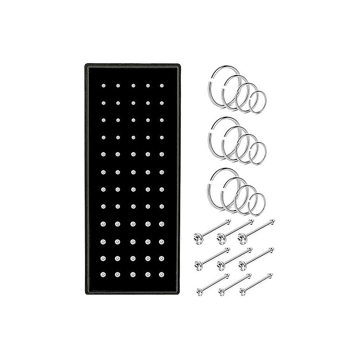 YOVORO 22G 72PCS 316L Stainless Steel Nose Studs Rings Cartilage Hoop Ear Piercing Body Jewelry 1.5MM 2MM 2.5MM W