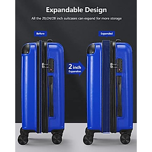 SunnyTour Expandable Luggage Sets with Double Spinner Wheels, 3 Piece Hard Suitcase Set for Short Trips and Long Travel, Blue