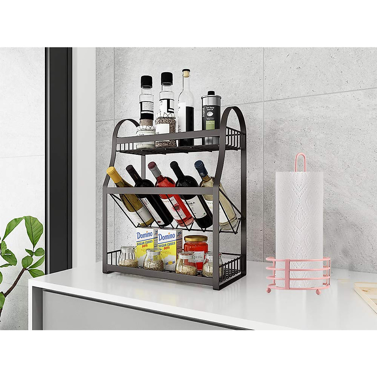 Buruis Standing Paper Towel Holder, 13 X 6 Inch Modern Decorative Countertop Rolls Holder for Kitchen, Toilet, Pantry and Bathroom (Pink)