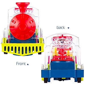 Berry President Transparent Electric Gear Train Toy with Flashing Lights and Music, Battery Operated Bump & Go Action Train Toys for 2 3 4 5 Year Old Boys Toddlers