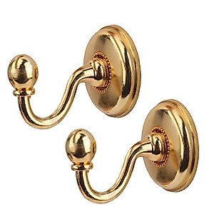 2 Pcs Metal Curtain Holdback, Curtain Tiebacks, Alloy Curtain Holders for Wall, Curtain Hooks, Wall Mounted Drapery Tiebacks with 4 Screws, Heavy Duty Decorative Curtain Hook (Gold)