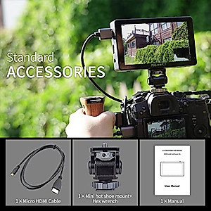 FEELWORLD LUT5 5.5 Inch 3000nits Ultra Bright DSLR Camera Field Monitor Auto Dimming Touchscreen HDR 3D LUT with Waveform F970 External Power and Install Kit 4K HDMI Input Output 1920X1080 IPS Panel