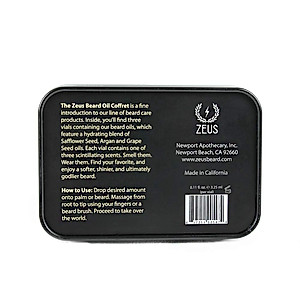 ZEUS Beard Oil Coffret Sampler Set - 3 Beard Oil Vial Sample Kit (Sandalwood, Verbena Lime & Vanilla Rum) MADE IN USA