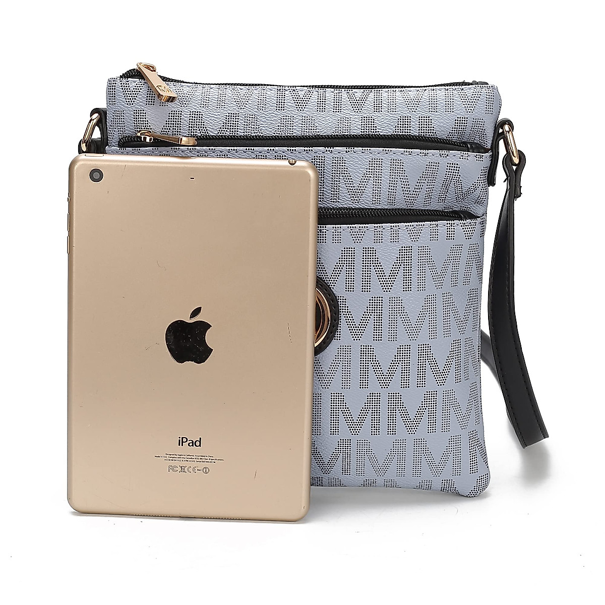 MKF Crossbody Bag for Women – PU Leather Triple Zip Messenger Handbag – Crossover Purse Pocketbook, Shoulder Strap Black