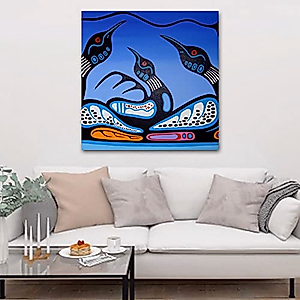 Framed Canvas Wall Art Birds Loons Oil Painting Artwork Picture Posters Wall Decor for Living Room Bedroom Bathroom Office Home Decoration