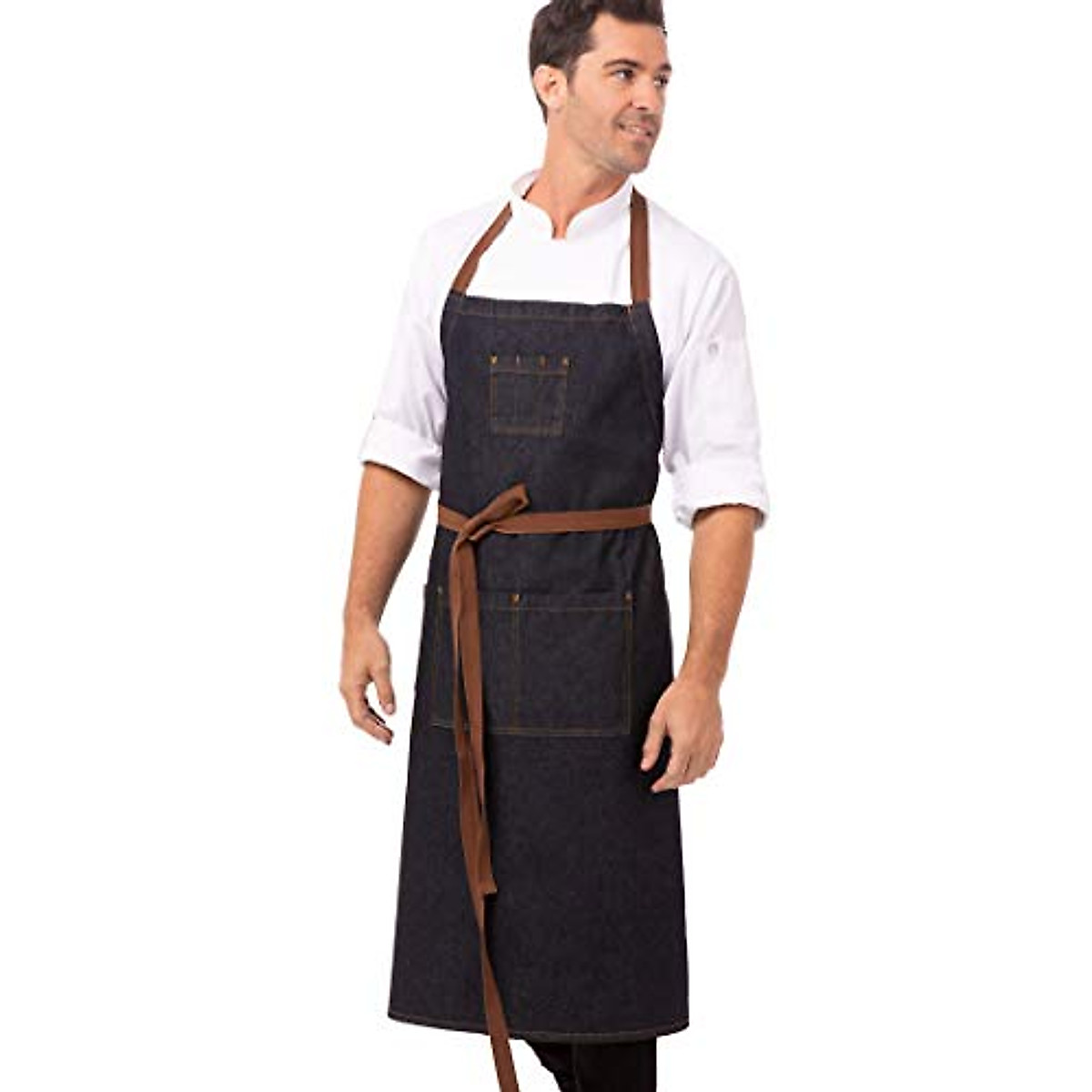 Chef Works Unisex Memphis Chefs Bib Apron, Indigo Blue, One Size