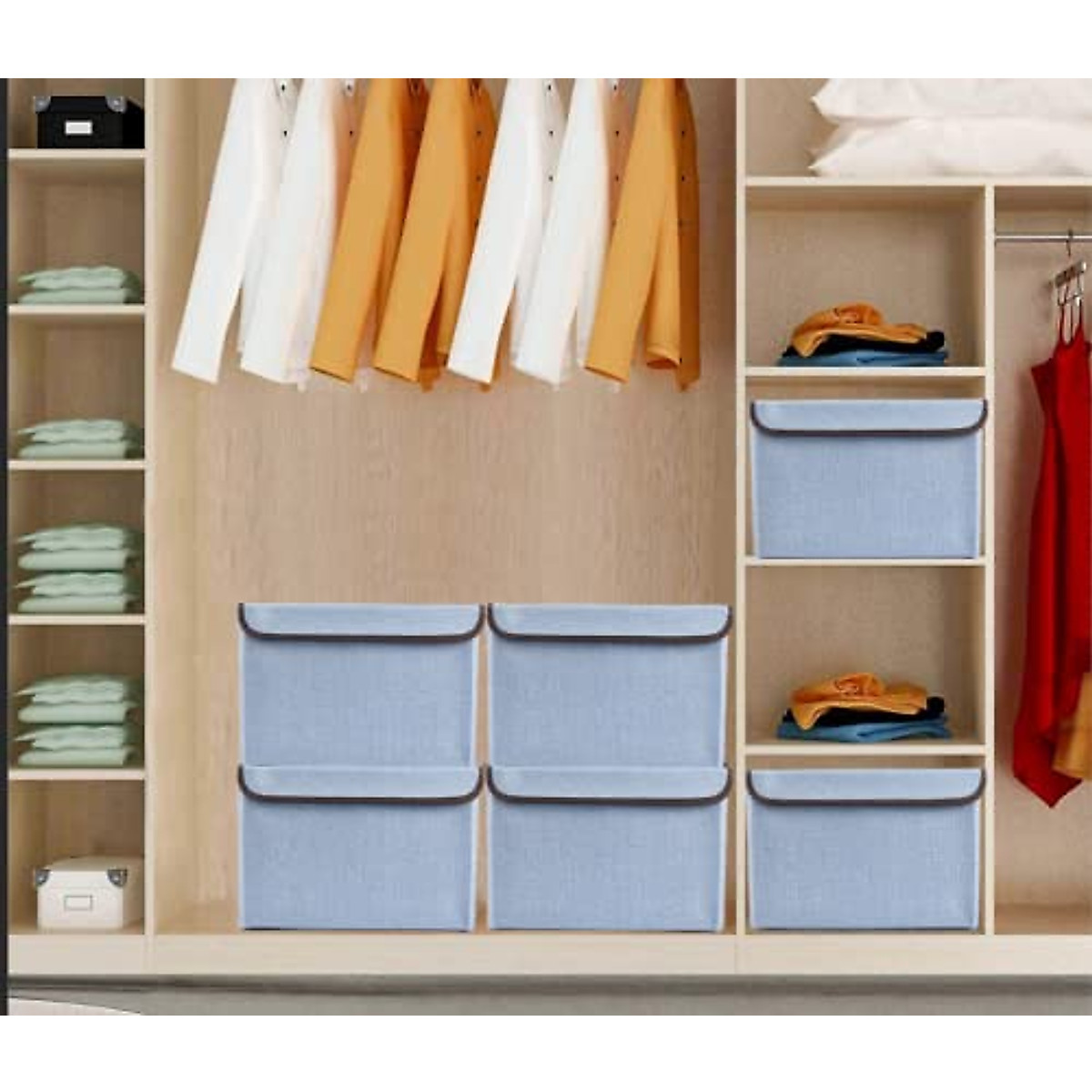 Bagnizer Foldable Fabric Storage Bins with Lids, 14.4x10x10'' Decorative Stackable Storage Cubes with Handles, Toy Clothes Blanket Storage Organizer, Closet Storage Basket/Box/Containers