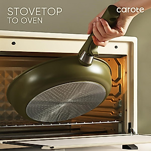 CAROTE 19pcs Pots and Pans Set, Nonstick Cookware Set Detachable Handle, Induction Kitchen Cookware Sets Non Stick with Removable Handle, RV Cookware Set, Gold and Green