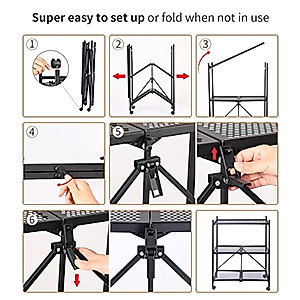 RokiaTek 3-Shelf Foldable Storage Shelves with Wheels, Large Capacity Metal Standing Shelving Unit, No Assembly Heavy Duty Organizer Rack for Kitchen, Garage, Basement, Pantry, Matte Black