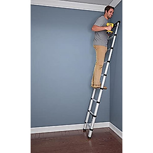 COSCO SmartClose 8.5-ft Telescopic Ladder, 300 lb. Weight Capacity, ANSI Type 1A Rating (Aluminum), 12 ft Reach Height