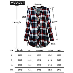 MOQIVGI Plaid Tops for Women Long Sleeve Button 3/4 Blouse Split V Neck Classic Tartan Patterned Sweatshirt Tunic Henley Boutique Shirts Blue Green Large