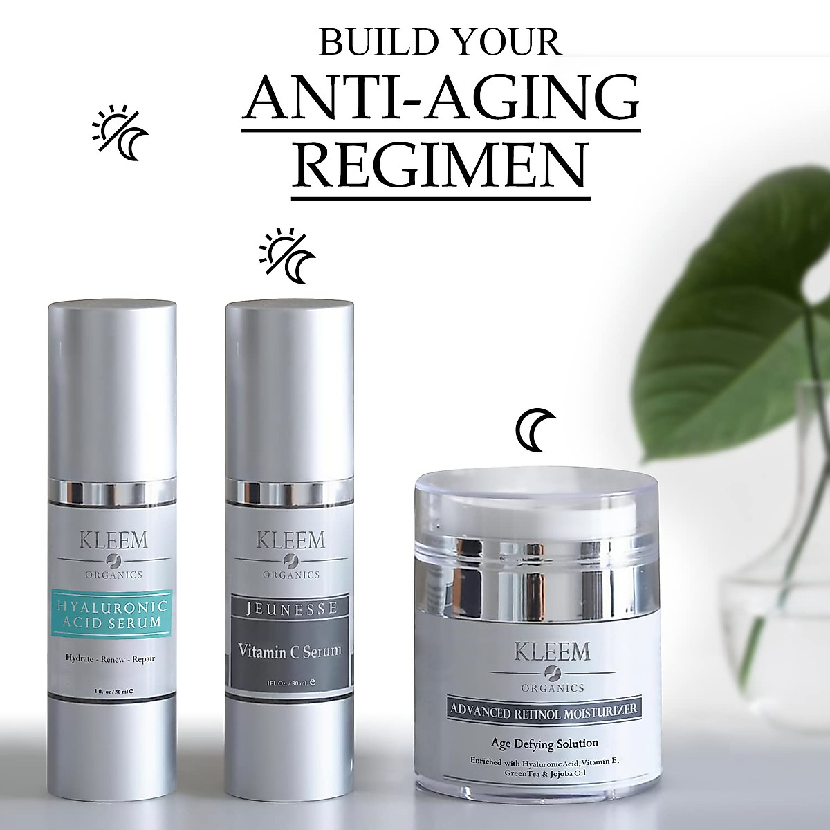 Pure Hyaluronic Acid Serum for Face with Vitamin C, Vitamin E and Green Tea, Plant-Powered Anti-Aging Hydrating Serum, Best for Firming, Repairing, Moisturizing, Plumping Fine Lines, 1 fl oz