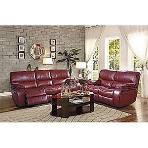 Pemberly Row 19.5" Traditional Faux Leather Double Reclining Sofa in Red