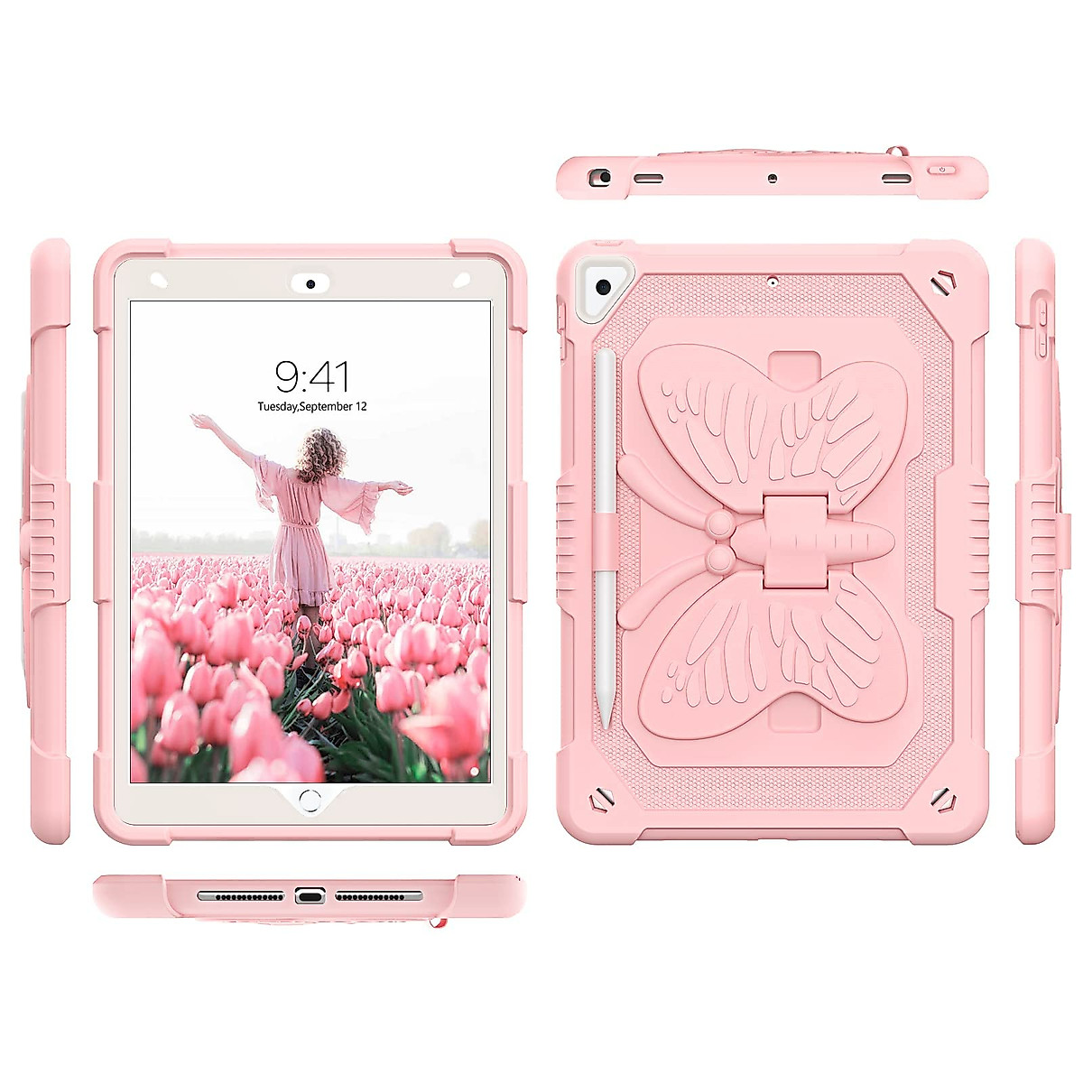 YINLAI for iPad 10.2 Inch Case,iPad 9th 8th 7th Generation Case,iPad air 3rd Case with Pencil Holder Kids Girls Butterfly Kickstand Shockproof Protective Cover for iPad 9th 8th 7th Gen 2021/2020,Pink
