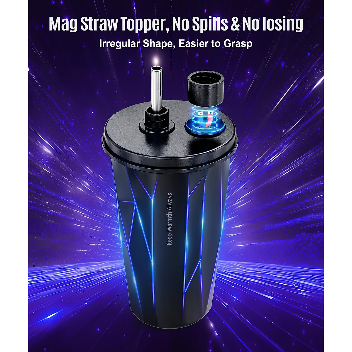 Domusensus 20oz Tumbler with Lid and Straw, 2025 New Insulated Coffee Cup with Mag Straw Topper, Fully Spill Proof Travel Coffee Mug, Stainless Steel Coffee Tumbler for Work Home Outdoor Car-Black