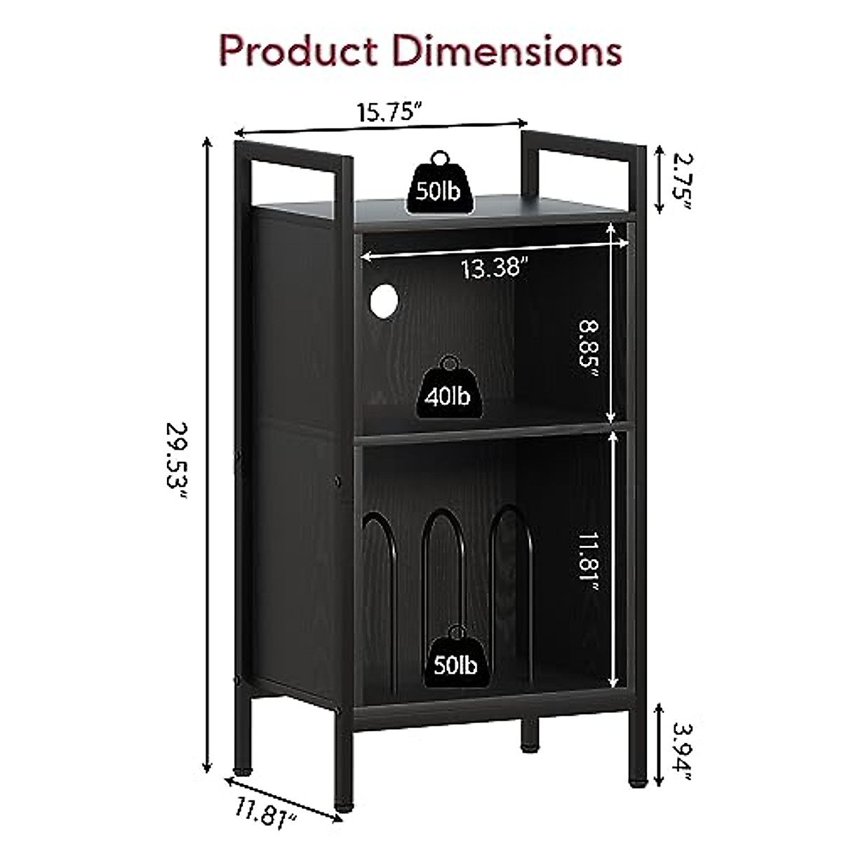 Yusong 3 Tier End Table, Tall Side Table With Storage Cabinets, Bedside Table Nightstand Small Bookcase for Small Space in Living Room, Bedroom, Office, Oak Black
