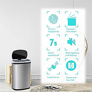 OffiClever 13 Gallon Kitchen Trash Can Waste Bin Stainless Steel Garbage Can Automatic Touch Free High-Capacity 50 Lite for Home Office Bedroomr