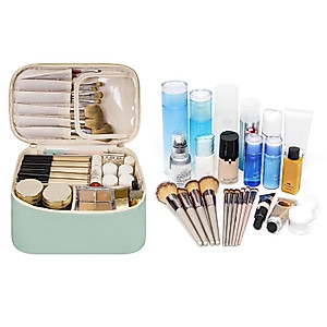 Narwey Travel Makeup Bag with Brush Compartments, Portable Cosmetic Bag Make up Bag Makeup Organizer Case with Brush Storage for Women (Mint Green)