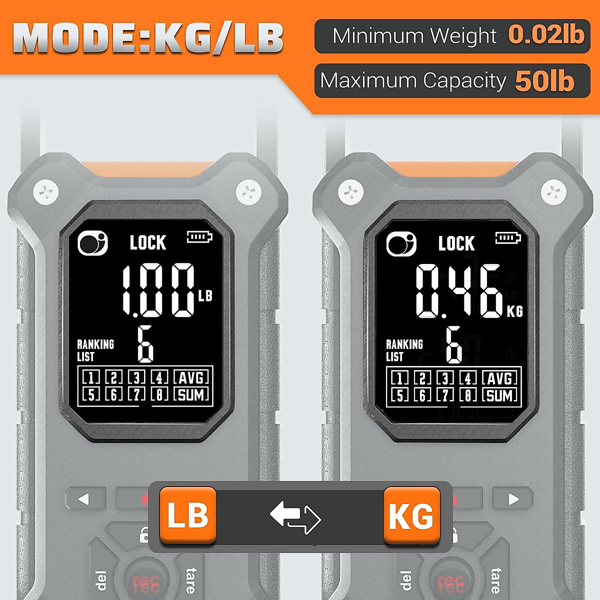 SNAIL TRAIL Fish Scale with Lip Gripper, 50 lbs Tournament Bass Scale with 8 Storage Bins, Digital Fishing Weight Scale with Hook & Clamp, High Contrast Hanging Weigher for Boat, Fishing Gifts for Men