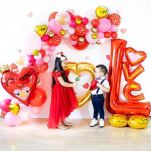 110Pcs Valentines Day Balloon Garland, Galentine's Party Balloon Arch with Pink White Red Balloon & Heart Foil Curtain for Valentine Party Anniversary,Wedding,Sweetheart Bridal Shower Engagement Decor