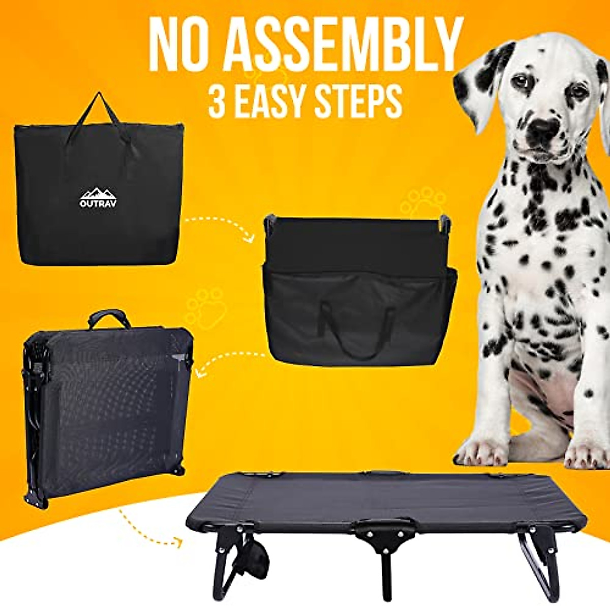 Elevated Dog Cot with Steel Frame – Foldable Raised Play & Rest Bed for Dogs & Cats – Heavy Duty Strong Material Dog Bed, No Assembly Required Large (42" x 24" x 8")