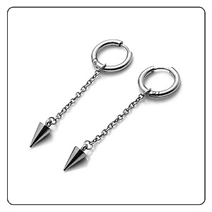 Fusamk Punk Rock Stainless Steel Cone Circle Hoop Earrings Long Chain Drop Dangle Earrings