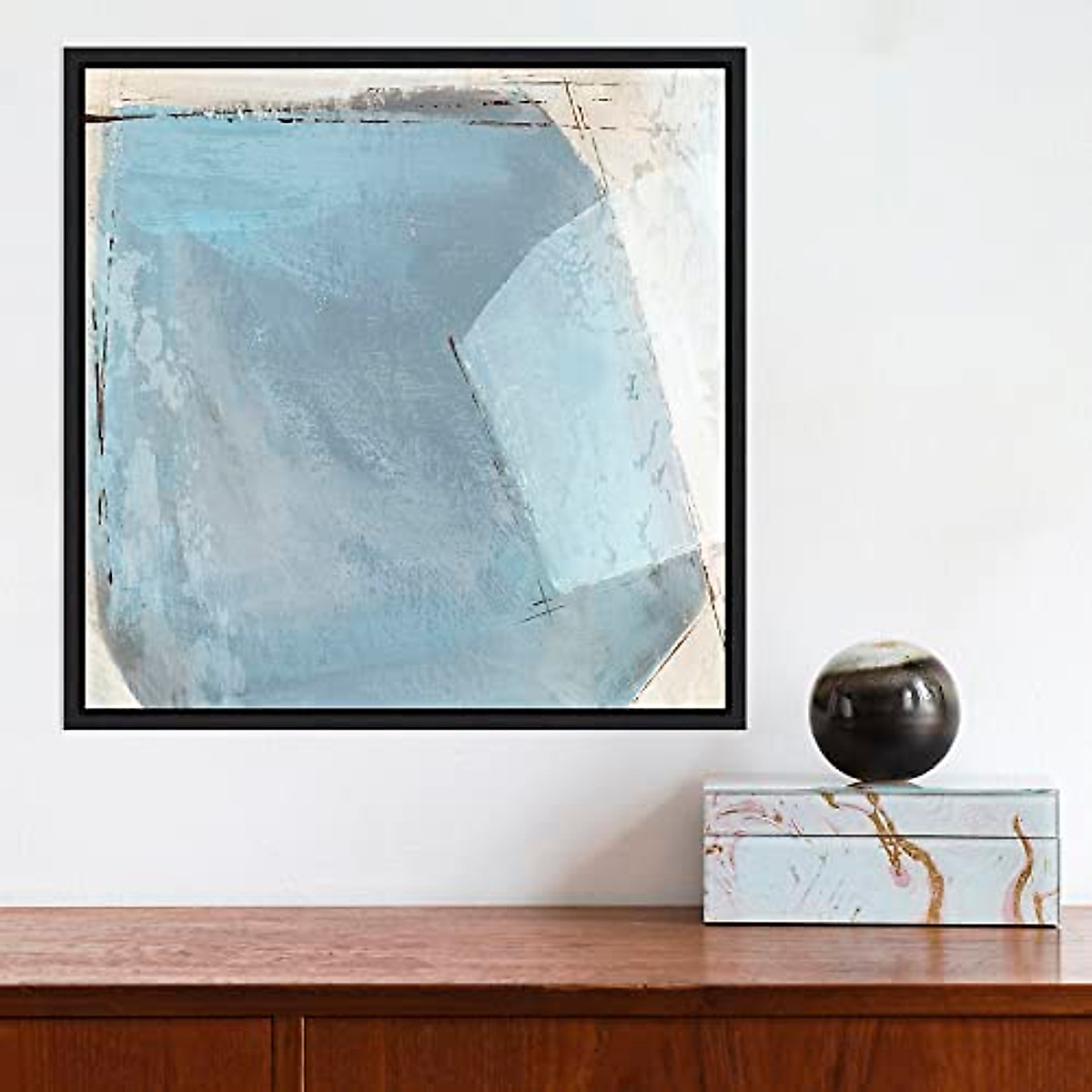 Amanti Art Framed Canvas Wall Art Print Blue See by Emma Peal (16 in. W x 16 in. H), Sylvie Black Frame - Small