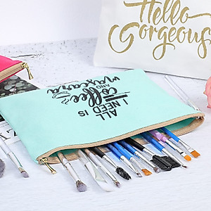 Xuniea 6 Pcs Funny Canvas Cosmetic Bag Makeup Cosmetic Pouch Letter Makeup Bag Multi Color Canvas Toiletry Bag Portable Cute Makeup Pouch for Women birthday Holiday Vacations Friends