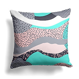 iiRov Summer Design Ink-Fuzed Decorative Throw Pillow - Retro Summer Mint and Coral