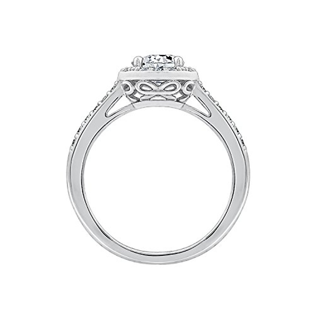Amazon Essentials Platinum-Plated Sterling Silver Infinite Elements Cubic Zirconia Halo Engagement Ring, Size 5, (previously Amazon Collection)