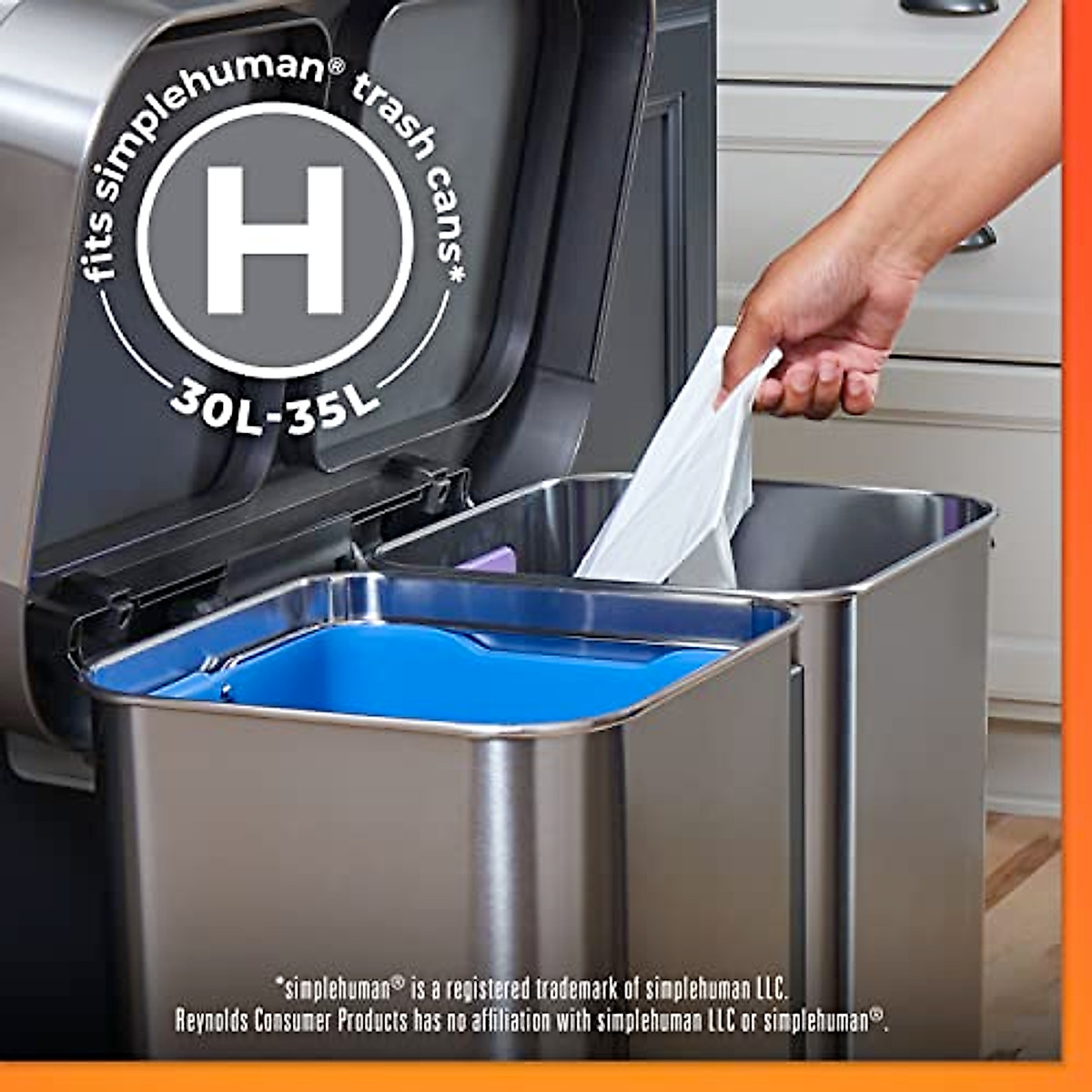 Hefty Made to Fit Trash Bags, Fits simplehuman Size H (9 Gallons), 100 Count (5 Pouches of 20 Bags Each)