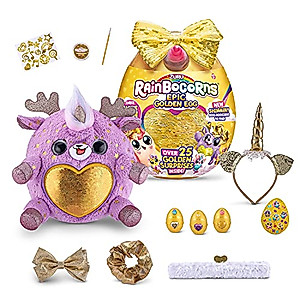 Rainbocorns Epic Golden Egg by ZURU (Reindeer), Girls Toy Includes Stuffed Animal with 25+ Golden Surprises, with Rings, Stickers, Bows, and More - Girls Gift Idea