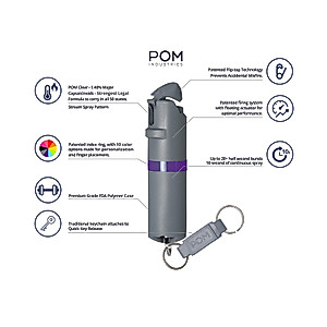 POM Pepper Spray Flip Top Keychain - Maximum Strength OC Spray Self Defenes - 25 Bursts, 10ft Range - Accurate Stream Pattern