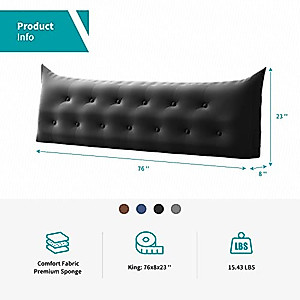 BALUS Headboard Wedge Pillow Reading, Backrest Pillows for Sitting in Bed, Long Sponge Pillows, Reading Bolster Pillow, Velvet Sectional Couch, Twin Bed Pillows, Sleep Wedge Pillow Black