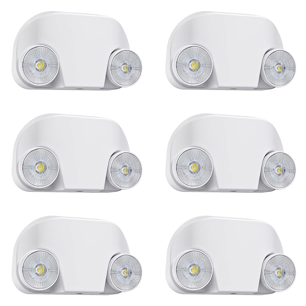 SASELUX Led Emergency Light with Remote Capable, Adjustable LED Lamp Heads Exit Lighting, Backup Battery White Emergency Lights, 120V-277V Dual Voltage, UL Certified (6 Pack)