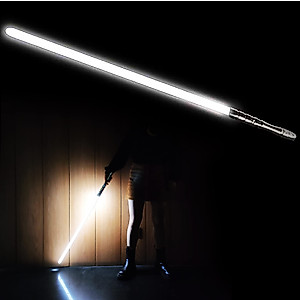YDDSABER Pro Lightsaber, Jedi Sith Force FX LED Heavy Dueling, Rechargeable Light Saber for Adults & Kids, Metal Hilt, Loud Sound, High Light with FOC, Blaster (White)