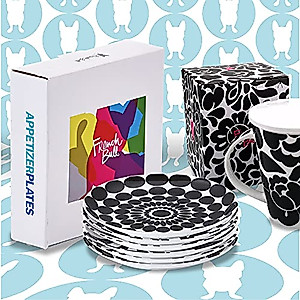 French Bull Assorted Plates-6 Piece Set-Melamine Dinnerware, Serving, Party, Platter, Dish, 6" - Black and White Assorted