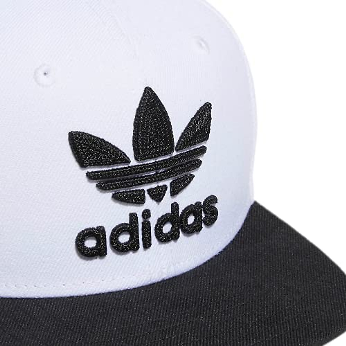 adidas Originals Kids-Boy's/Girl's Trefoil Chain Flatbrim Structured Snapback Cap, White/Black/Black, One Size