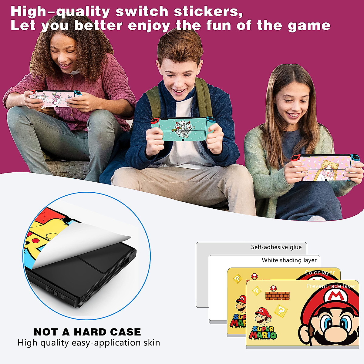 oqpa for Nintendo Switch OLED 2021 Skins Stickers for Girls Boys Kids Cute Kawaii Anime Cartoon Character Fun Decals with Tempered Glass Screen Protector for Nintendo Switch OLED(Head Malio)