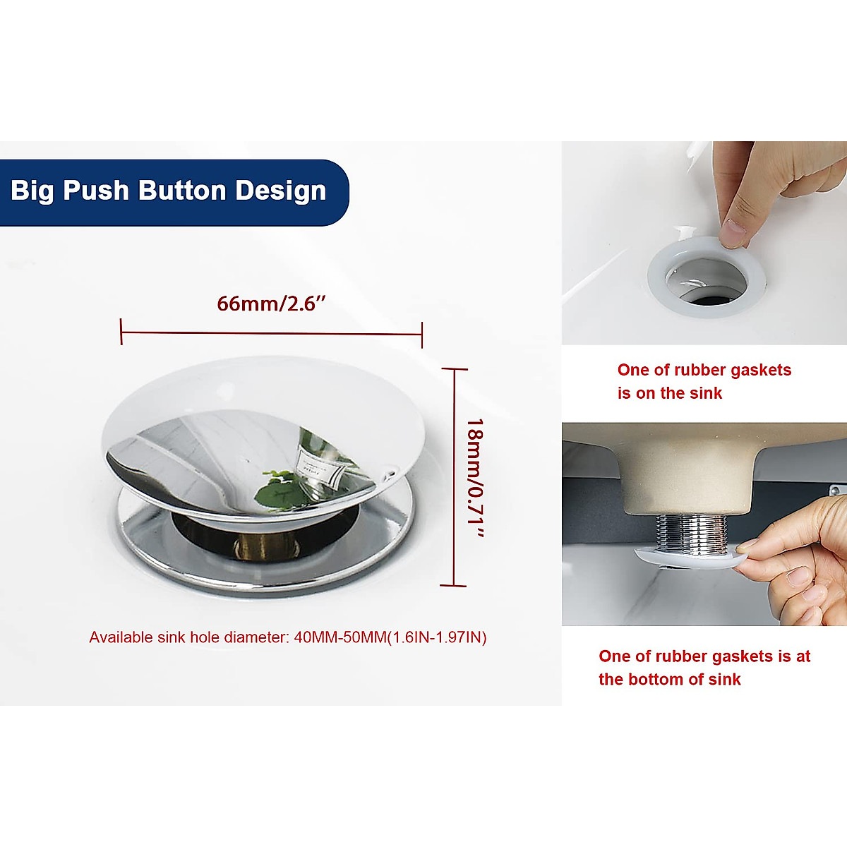 NearMoon Bathroom Pop up Drain, Brass Sink Drain Strainer for Bathroom Assembly Stopper Vessel Sink, Anti-Clogging (with Overflow, Chrome Finish)