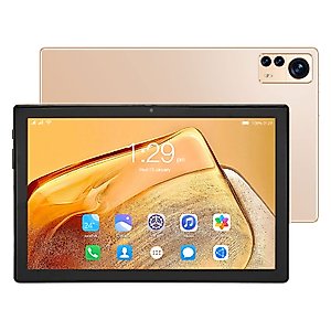 Focket 10 inch Tablet, Quad Core WiFi Tablet with IPS HD Touchscreen, 6GB RAM 256GB ROM, 16MP 32MP Dual Camera, 7000mAh Lasting Battery, BT, 128GB Expandable Memory, Slim Design (Gold)