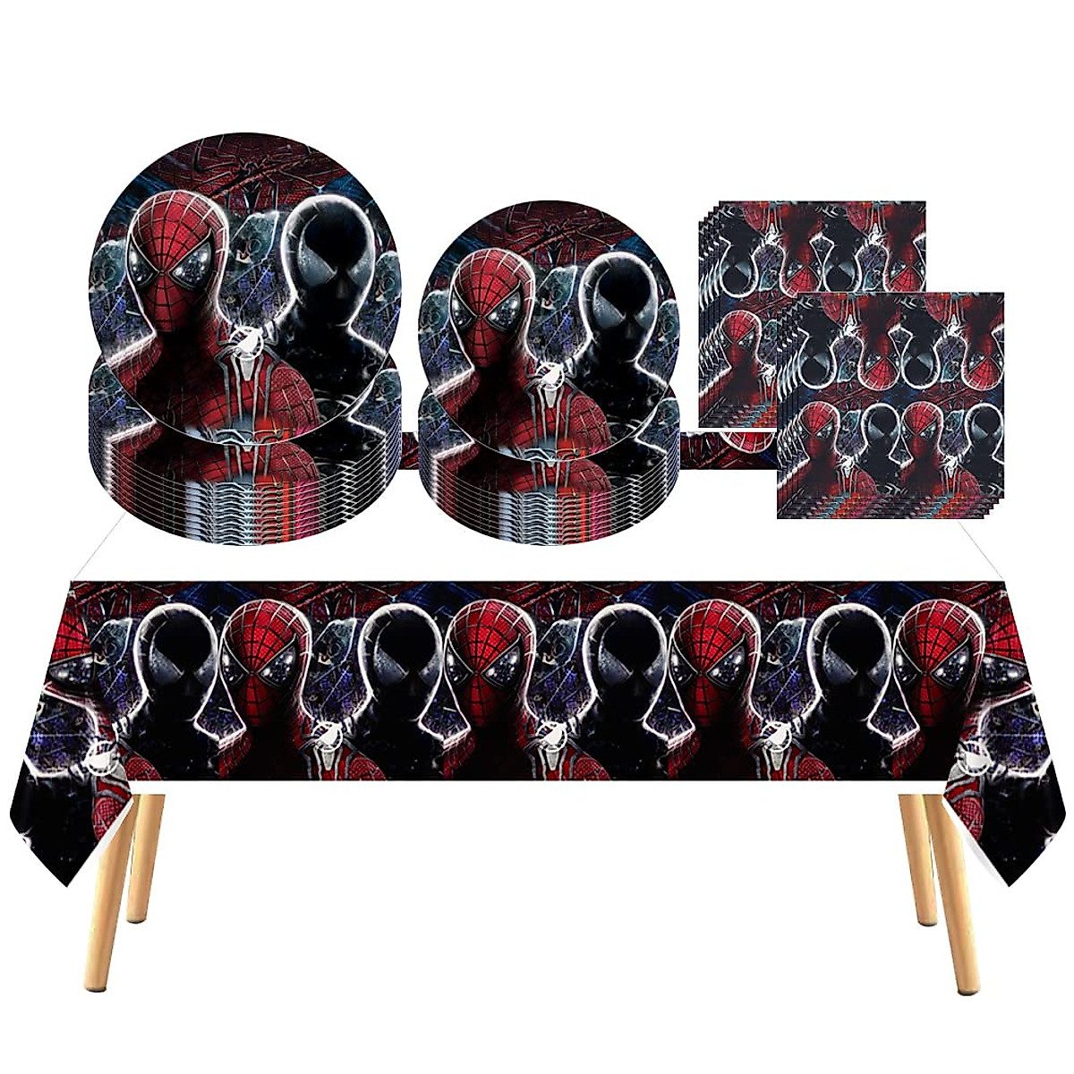 MZHICH 41 pcs Spider Supper Hero Themed Party Supplies, 20 Plates, 20 Napkins and 1 Tablecloth, Bunny Rapper Heart Birthday Party Decorations for Boys and Girls, Yellow