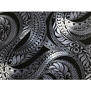 Gray Swirly Tribal Hawaiian Print Fabric 100% Cotton Sold by The Yard