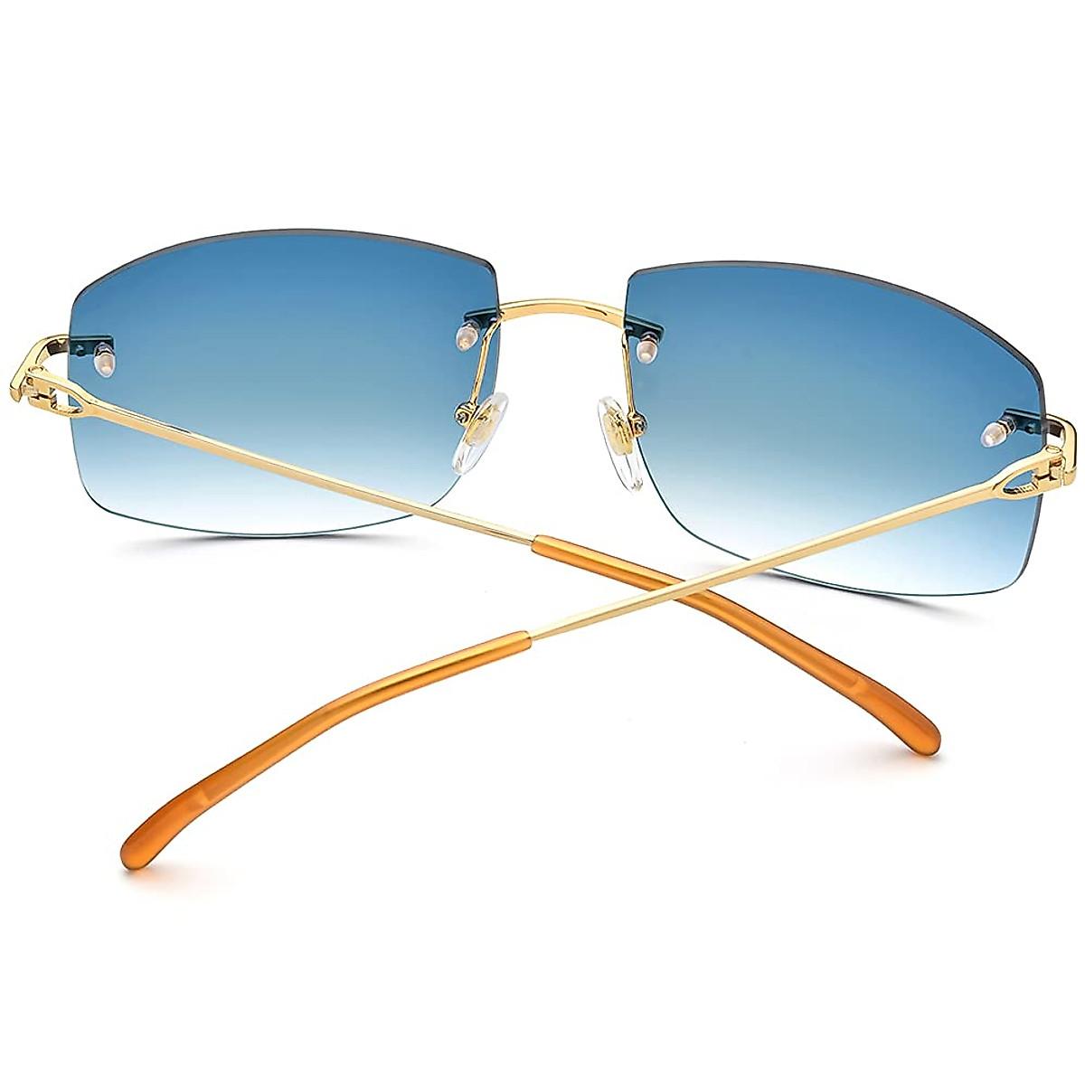 HEPIDEM Rimless Rectangle UV400 Oversize Square Sunglasses for Men with Nylon Lens (50248 Gold Frame Gradient Blue Lens)