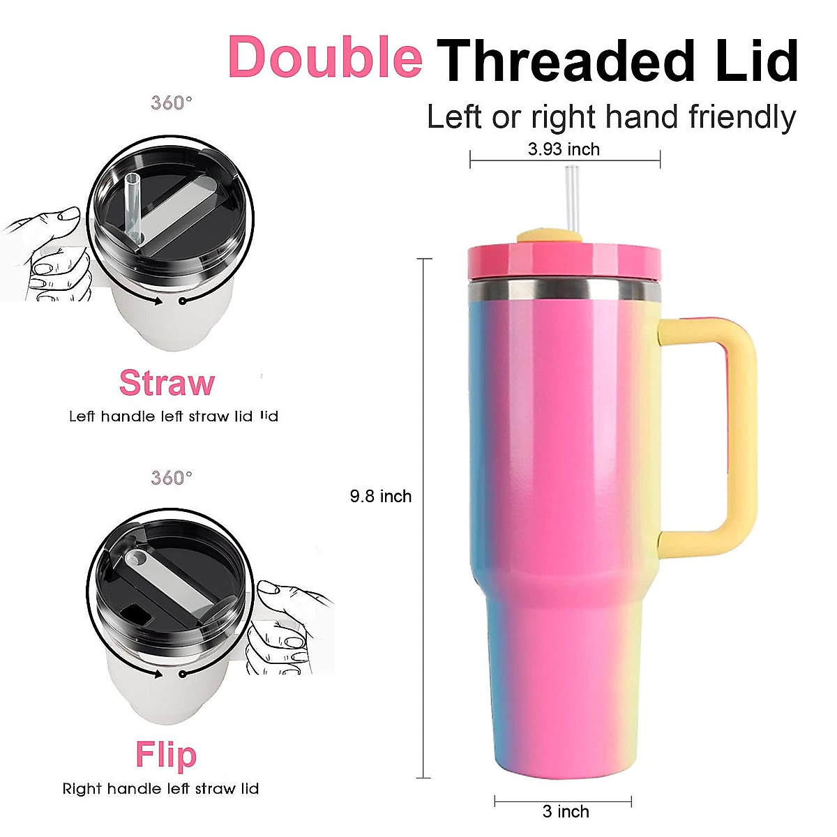 AFINSEA 40oz Tumbler with Handle,Insulated Tumbler with Lid and Straw,Double Wall Vacuum Stainless Steel Travel Mug Iced Coffee Car Cup for Hot and Cold Beverage(Fairyland Pink)
